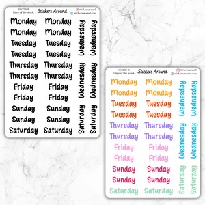 Days of the Week Script Planner Sticker, Weekly Planner Sticker - Etsy