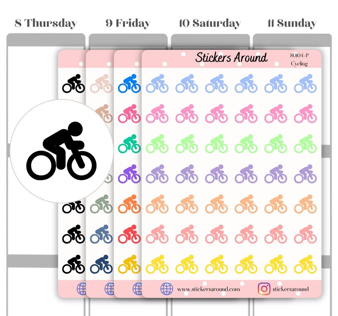 Cycling Icon Planner Stickers, Bicycle Sticker, Spinning Class Sticker ...