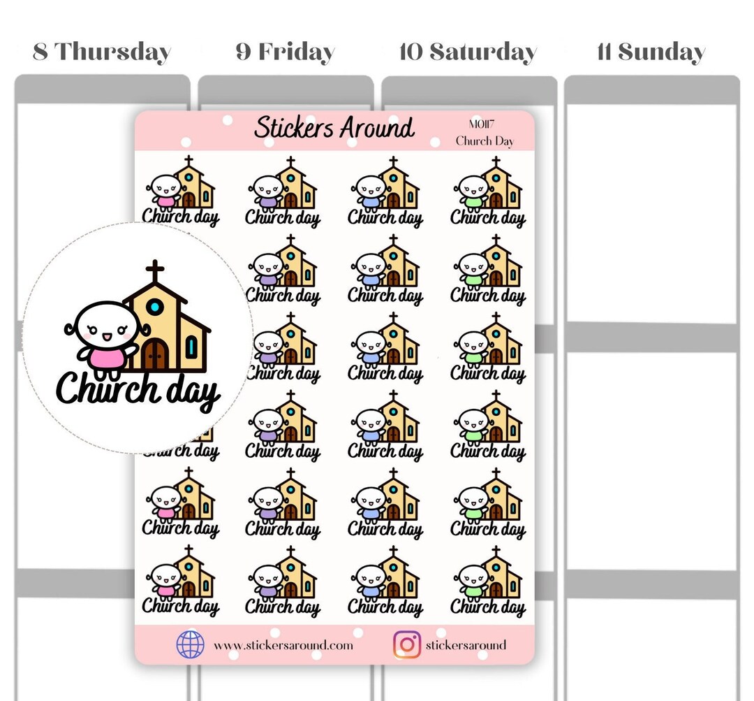 Church Day Planner Sticker, Church Sticker, Worship Day Sticker, Sunday ...