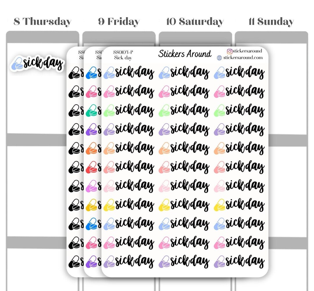 Sick Day Script Planner Sticker, Handwriting Script Planner Stickers ...