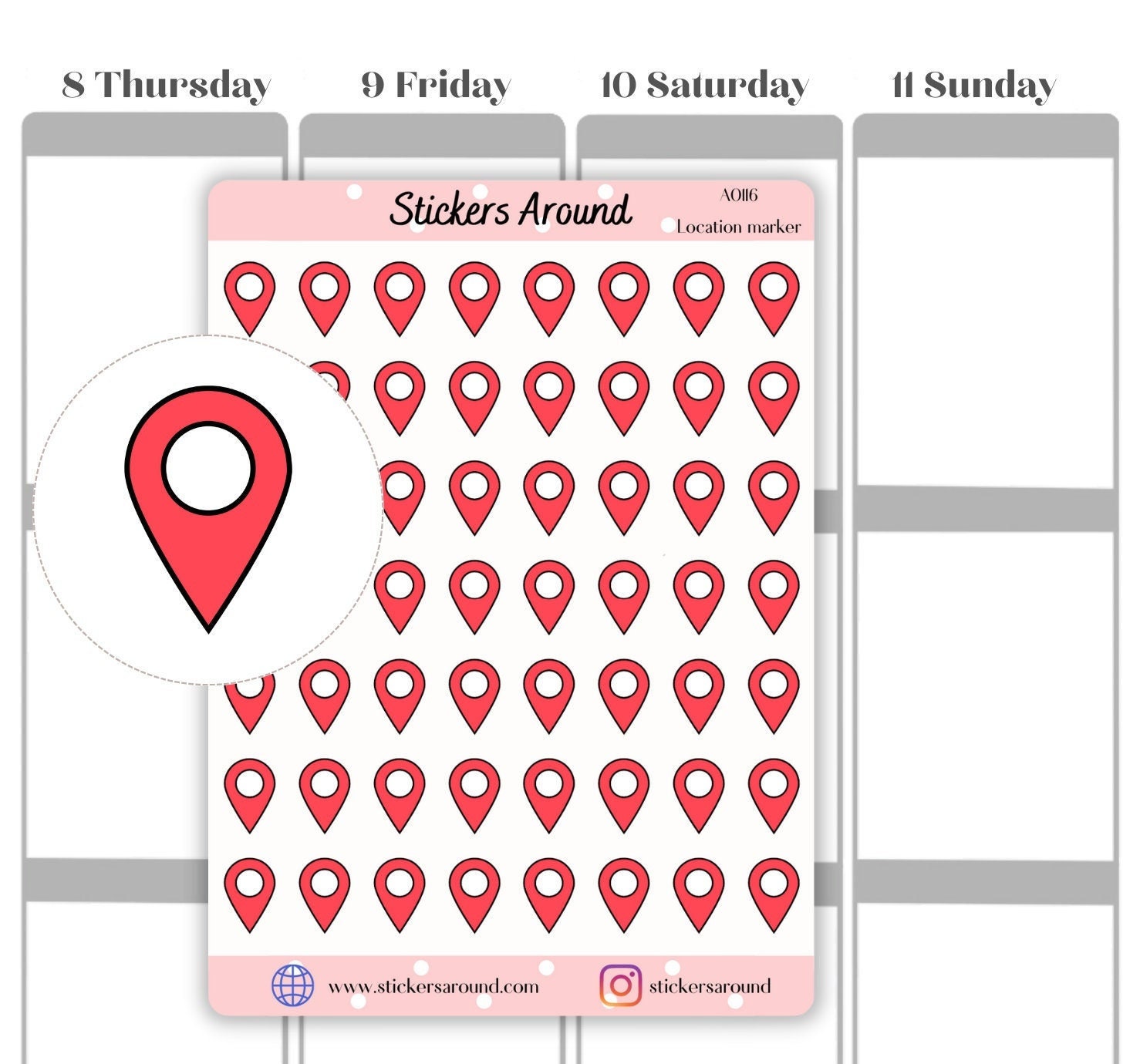 Location Marker Planner Stickers, Geotag Stickers, Location Pin Sticker ...