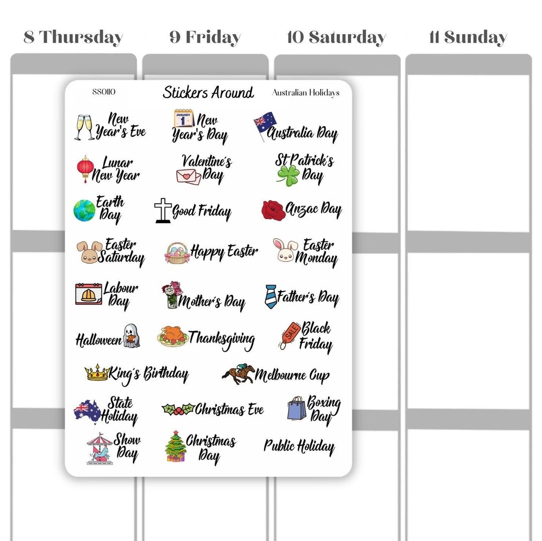 Australian Public Holidays Planner Sticker, Wacky Fun Holiday Sticker ...