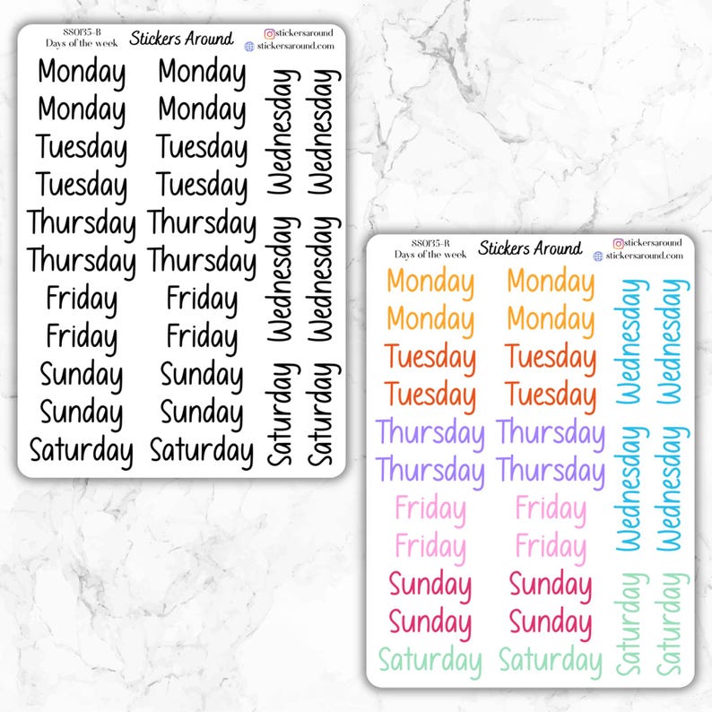 Days of the Week Script Planner Sticker, Weekly Planner Sticker - Etsy