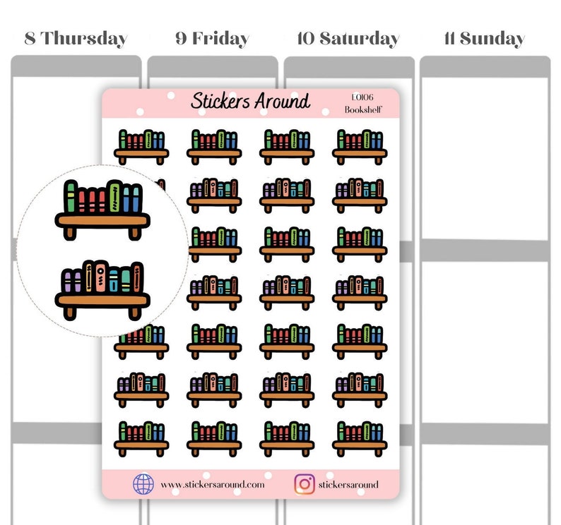 Bookshelf Icon Planner Sticker, Book Sticker, Calendar Sticker and ...