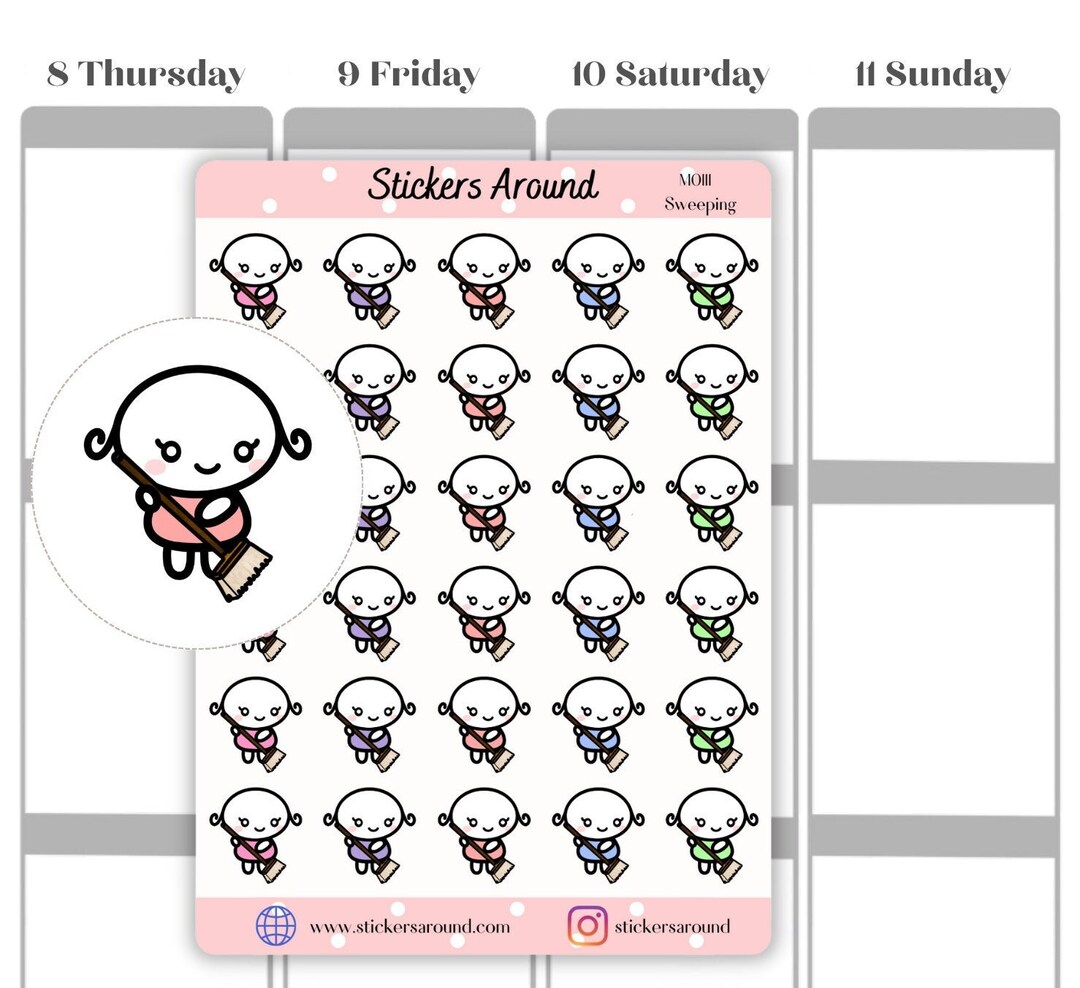 Sweeping Sticker, Broom Planner Sticker, Sweep Floor Sticker, Cleaning ...