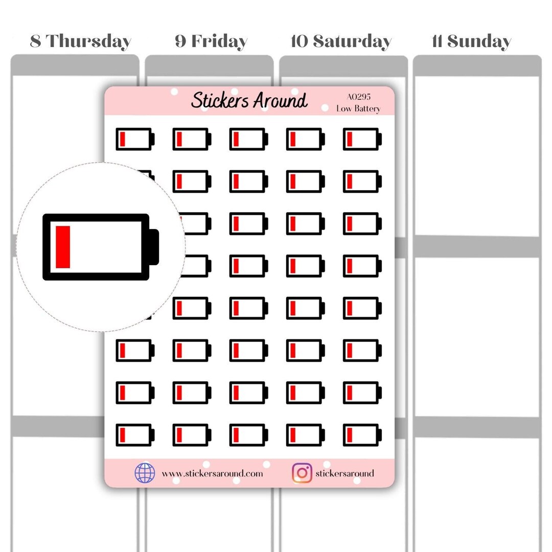 Low Energy Level Icon Planner Sticker, Low Battery Level Icon Sticker ...