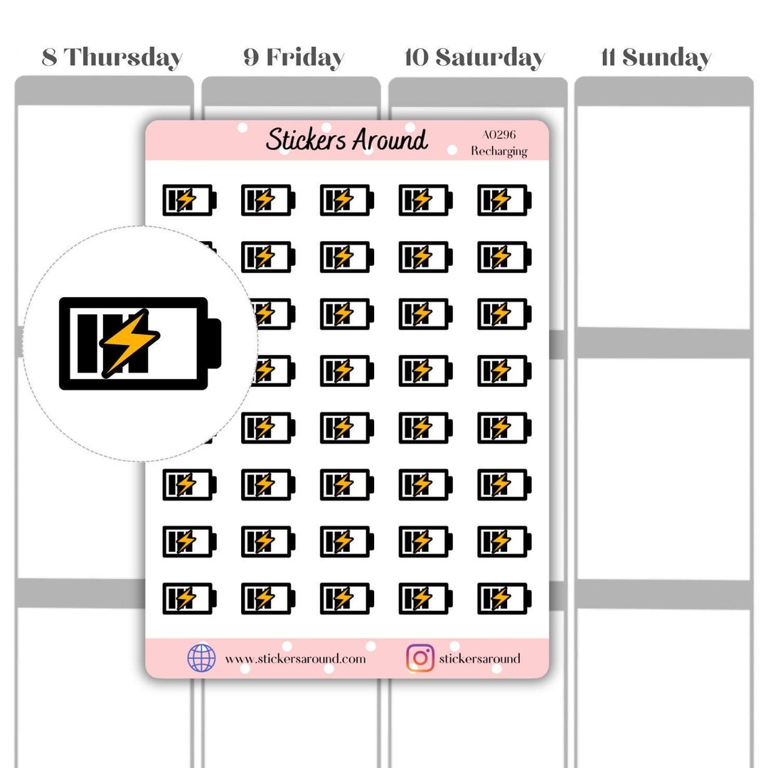 Recharging Energy Level Icon Planner Sticker, Recharge Battery Level ...