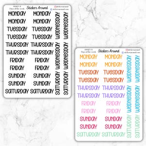 Days of the Week Script Planner Sticker, Weekly Planner Sticker - Etsy