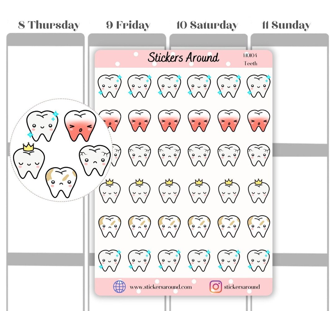 Tooth Planner Sticker, Dentist Sticker, Tooth Doodle Sticker, Clean and ...