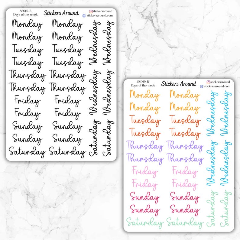 Days of the Week Script Planner Sticker, Weekly Planner Sticker - Etsy