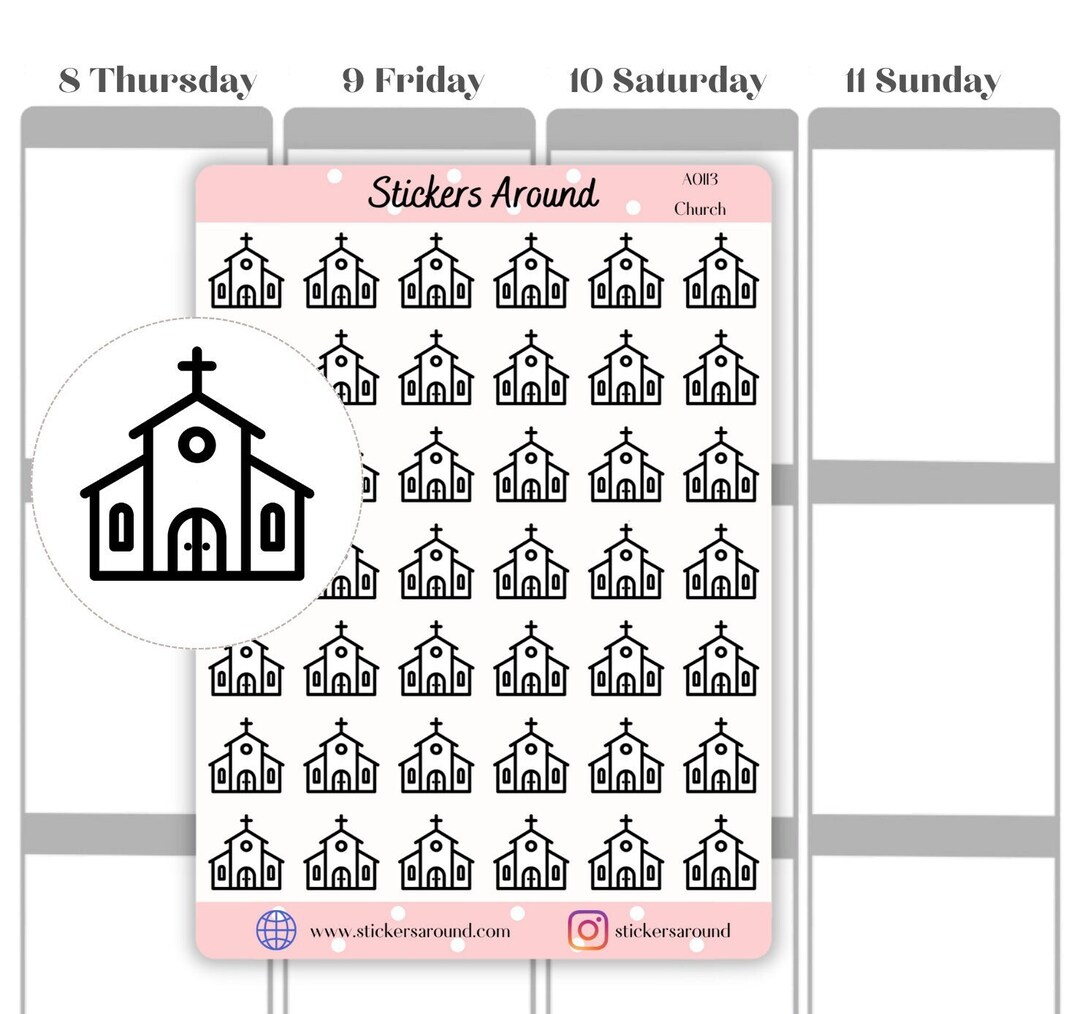 Church Icon Planner Sticker, Mini Church Icon Sticker, Church Doodle ...