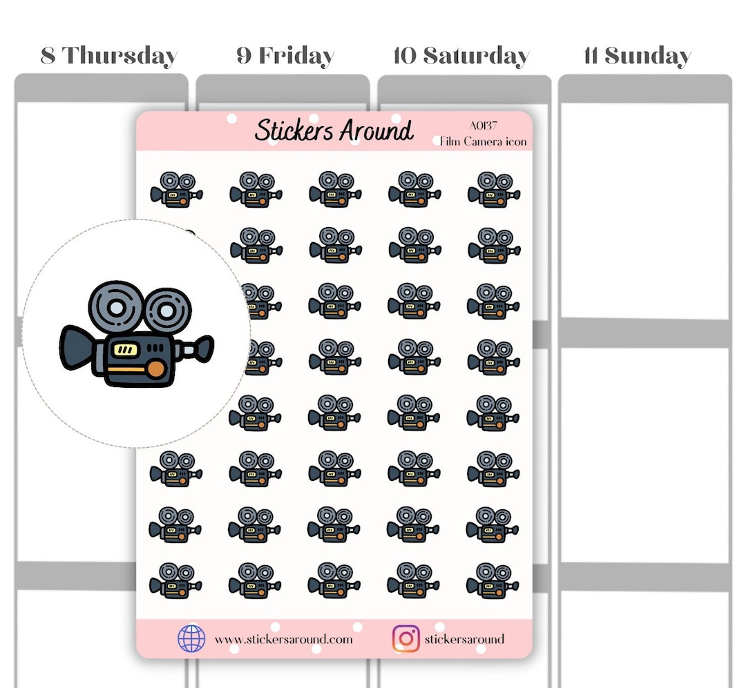 Film Camera Planner Sticker, Cinema Movie Camera Sticker Planner ...