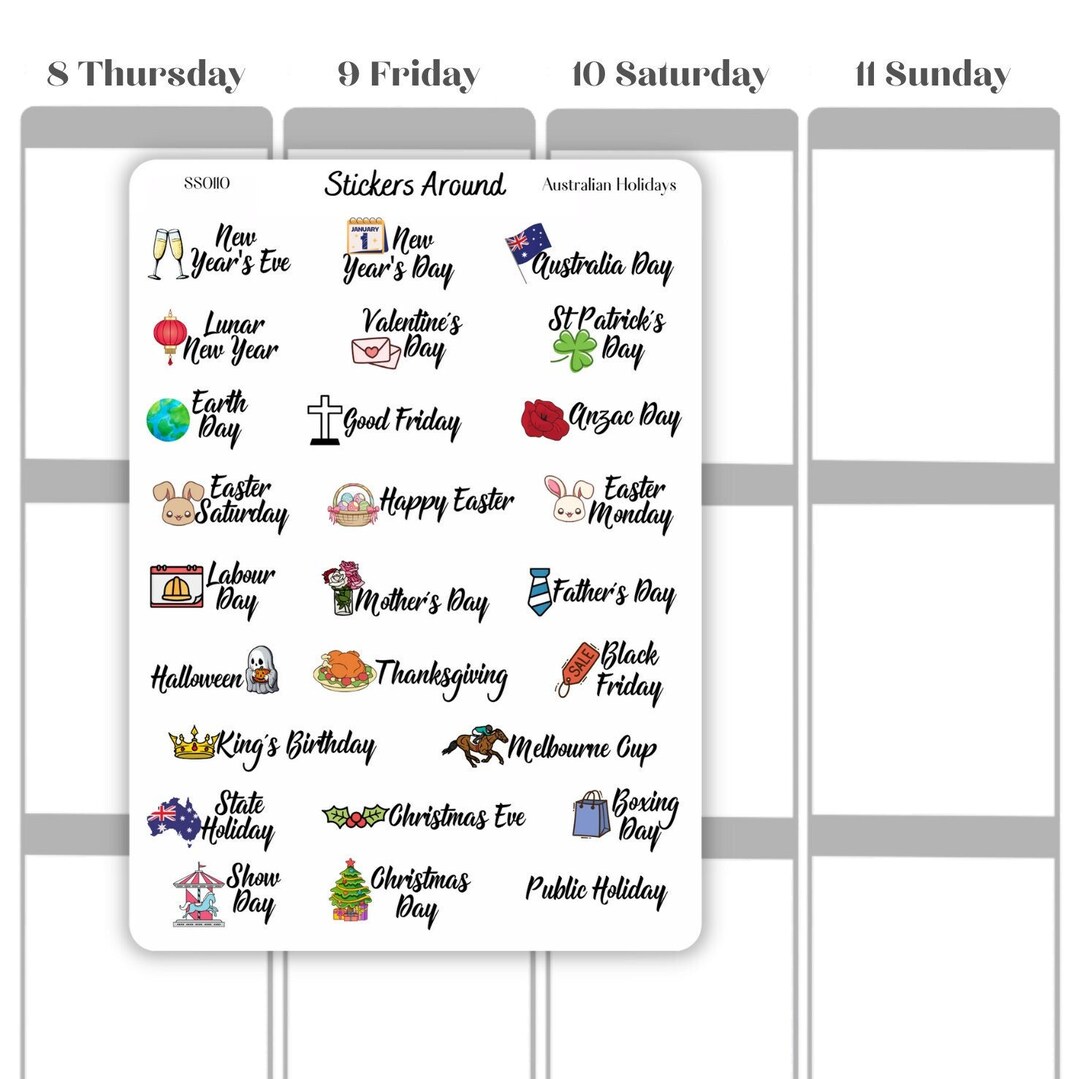 Australian Public Holidays Planner Sticker, Wacky Fun Holiday Sticker ...