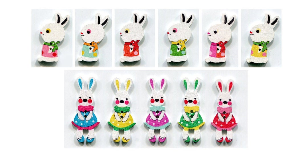 Wooden Rabbit Buttons, of Your Choice: White Rabbits 3.2cm, or Rabbits ...