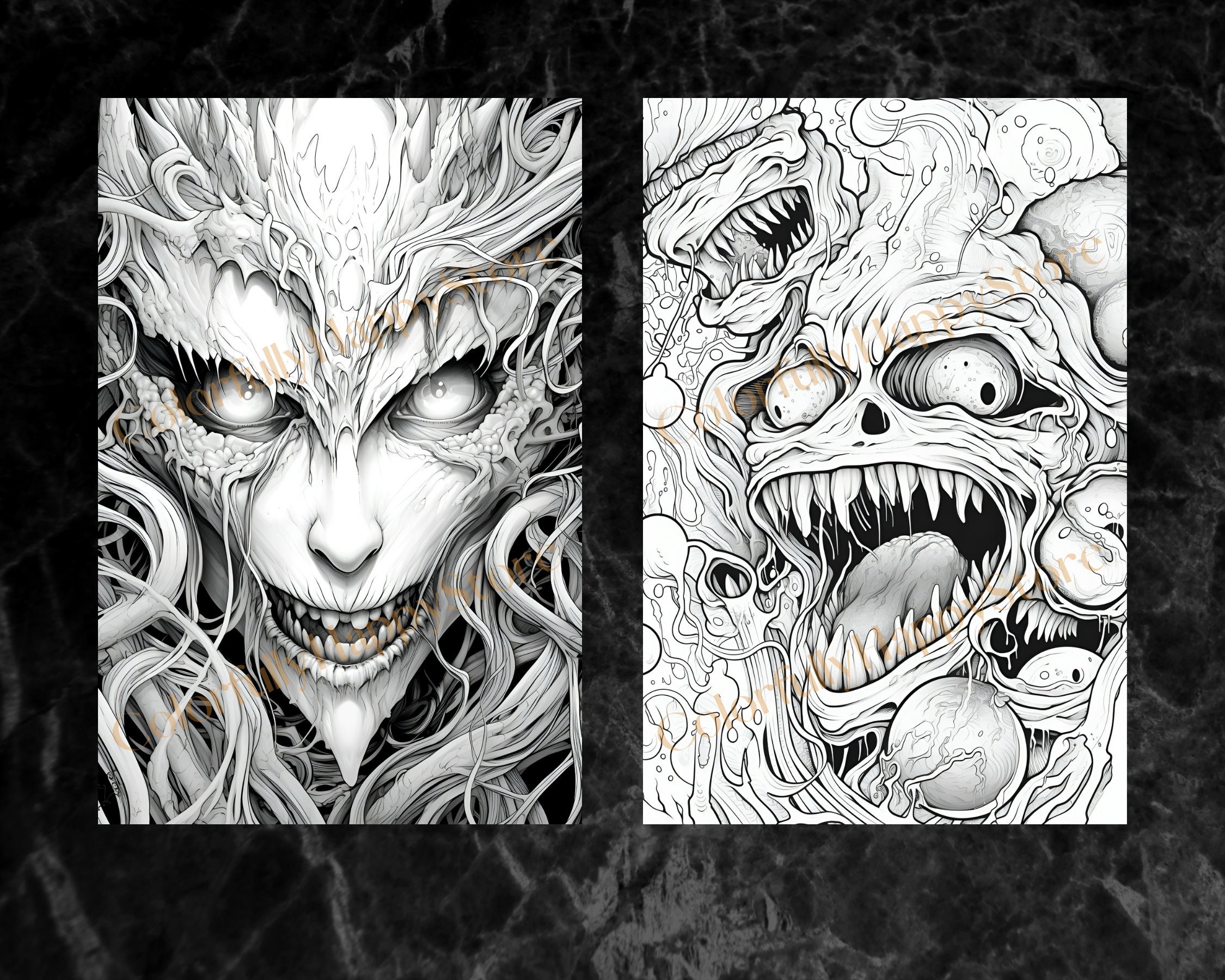 Adult Grayscale Coloring Pages, Creapy Freaky Instant Printable Pdf ...