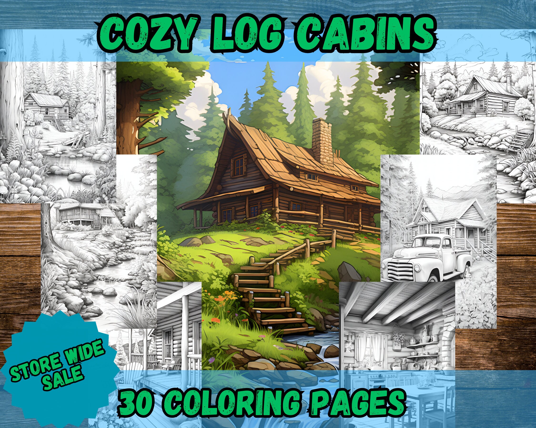 Adult Coloring Pages, Cozy,log Cabins Grayscale Coloring Book ...