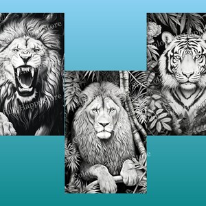 Bigcats, Grayscale Coloring Pages Black Background, Adult Coloring Book ...