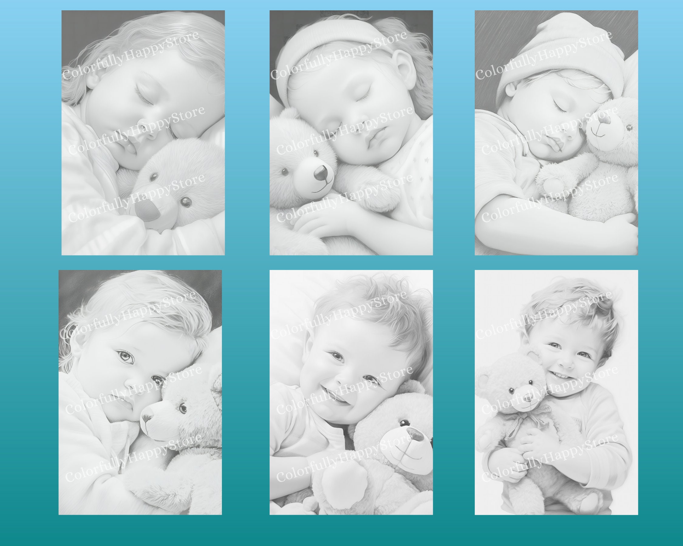 Baby and Toddler Grayscale Coloring Pages, Adult Coloring Realistic ...