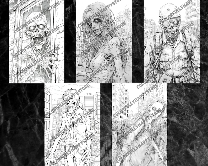 Zombie Apocalypse, Coloring Pages Adult, Coloring Grayscale, Coloring ...