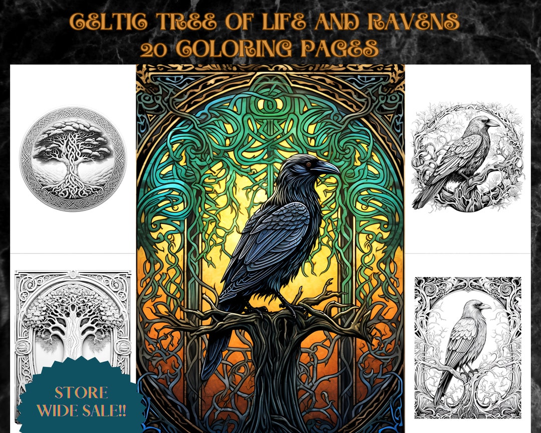 Adult Coloring Pages Celtic Ravens Tree of Life Coloring Book Grayscale ...