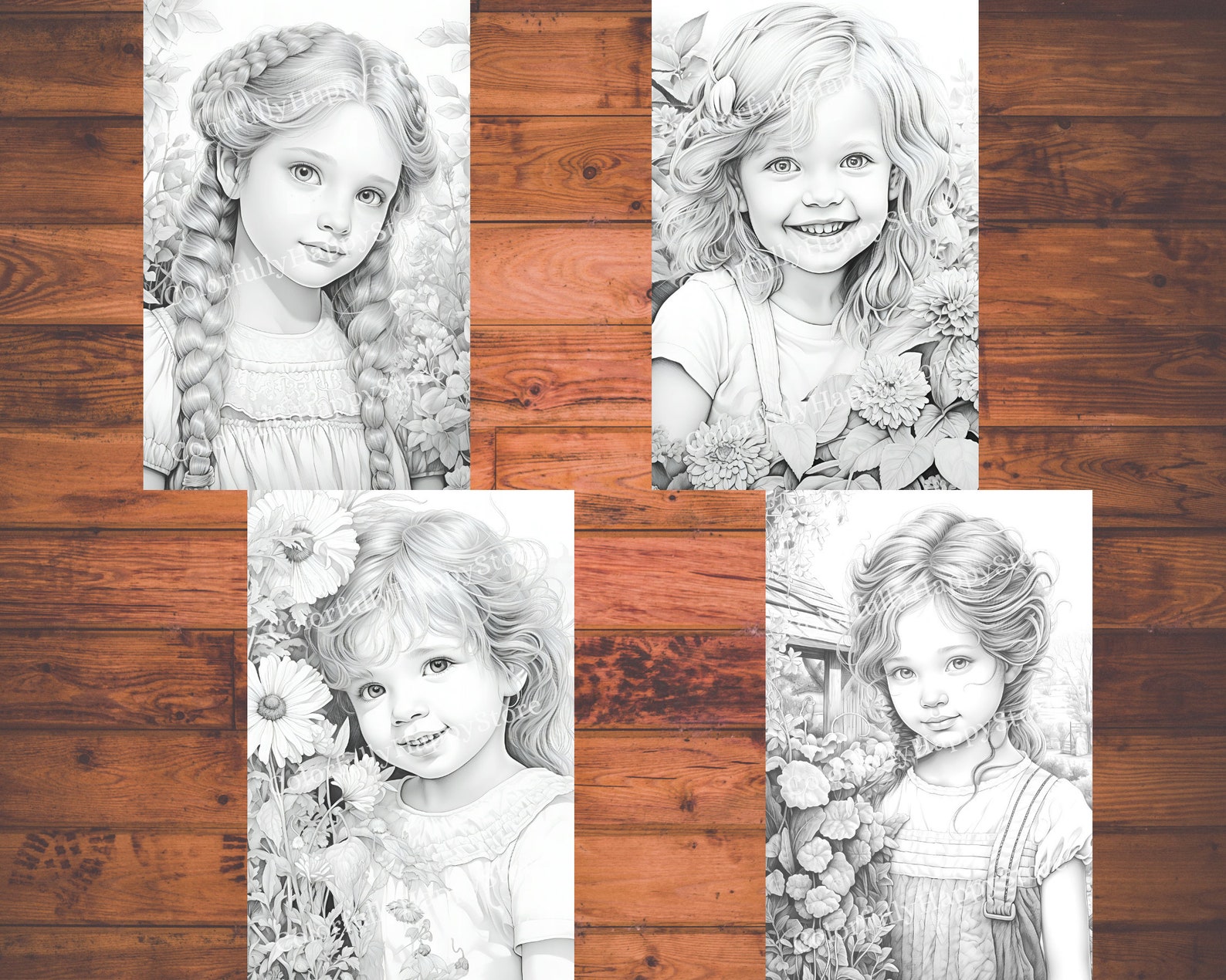 Grayscale Coloring Pages, Little Girl Portraits, Adult Coloring ...