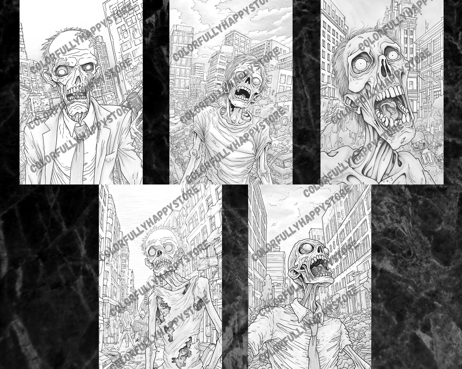 Zombie Apocalypse, Coloring Pages Adult, Coloring Grayscale, Coloring ...