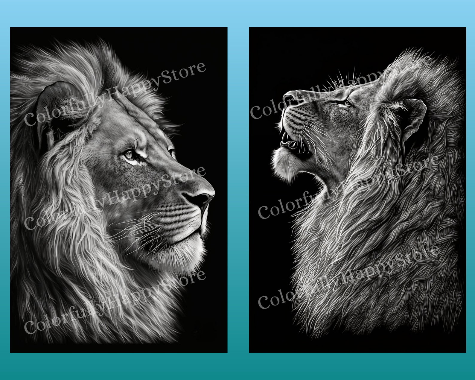 King Lion Coloring Pagesgrayscale Black Background Adult Coloring ...