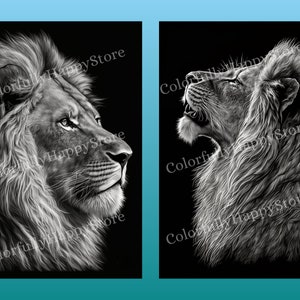 King Lion Coloring Pagesgrayscale Black Background Adult Coloring ...