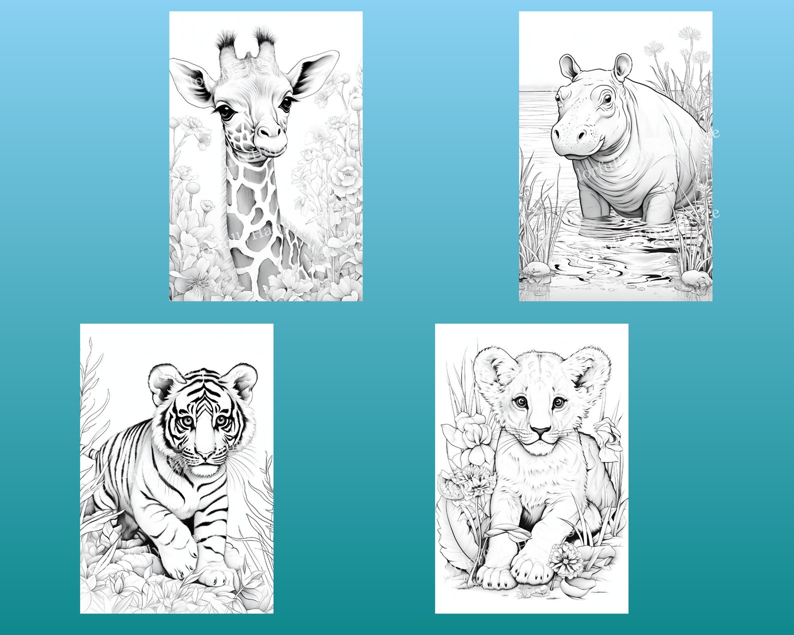 Grayscale Coloring Pages Adult Coloring Book Baby Animals Wildlife ...