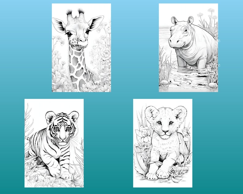 Grayscale Coloring Pages Adult Coloring Book Baby Animals Wildlife ...