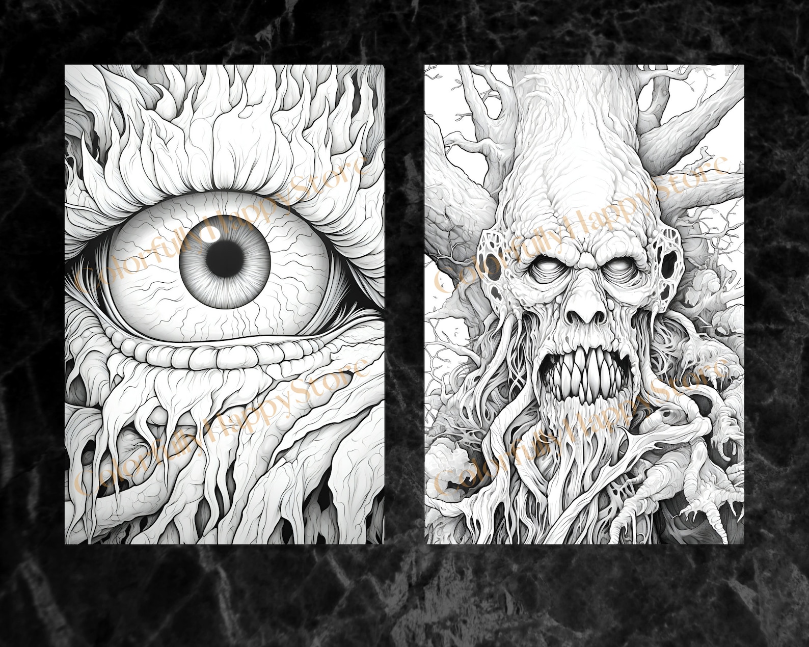 Adult Grayscale Coloring Pages, Creapy Freaky Instant Printable Pdf ...