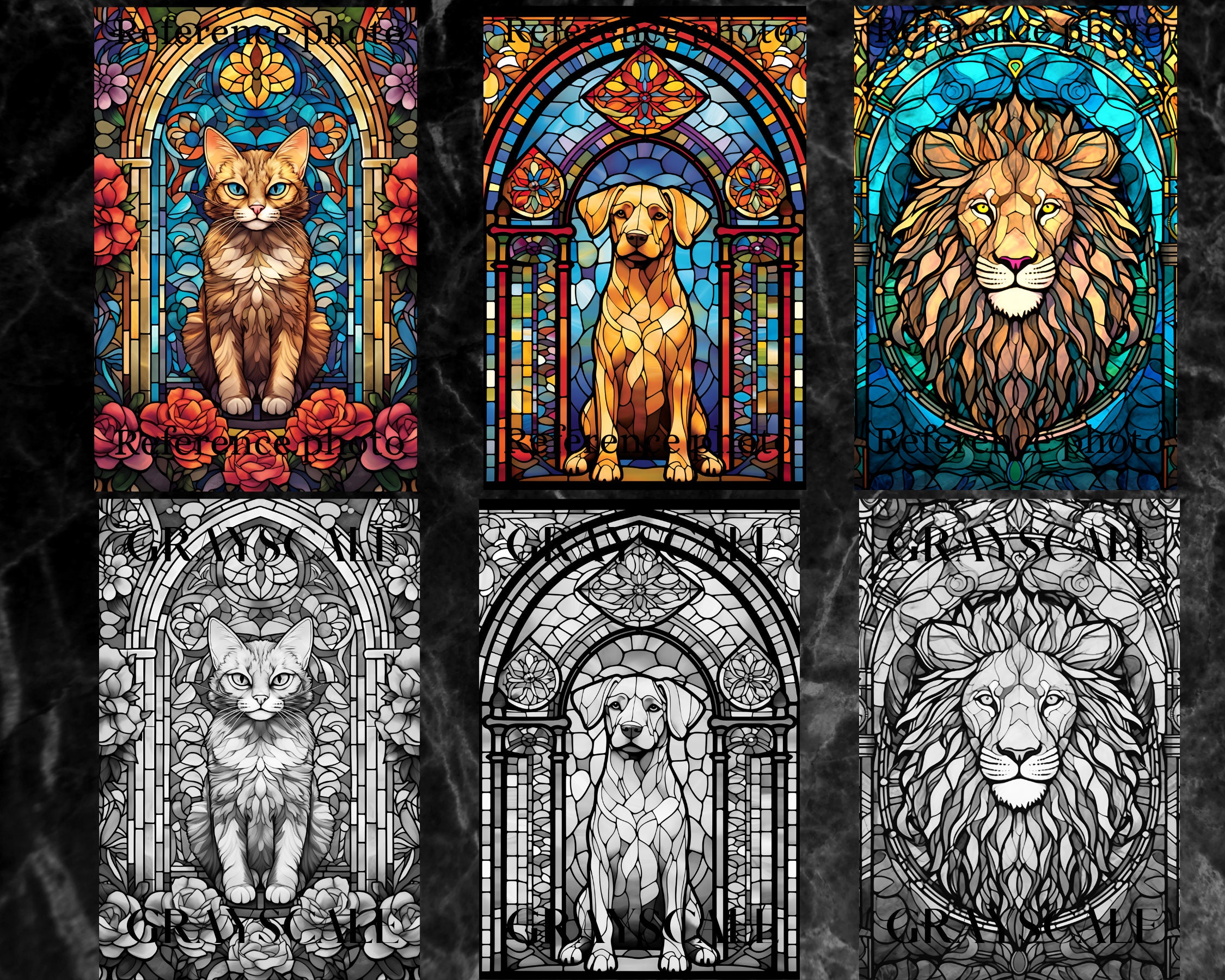 Animals Stained Glass Coloring 23 Pages Tigers Lions Coloring Book ...