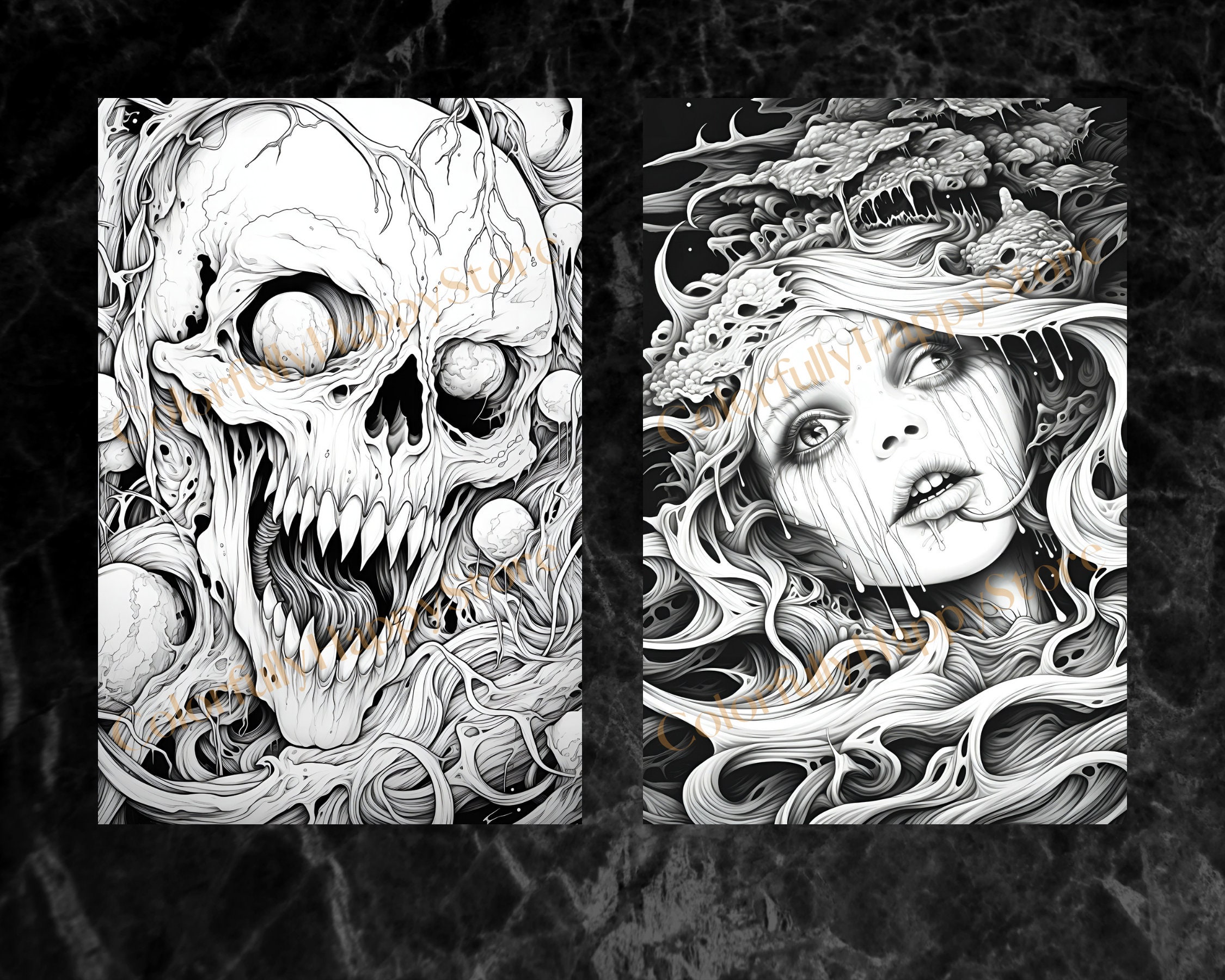 Adult Grayscale Coloring Pages, Creapy Freaky Instant Printable Pdf ...