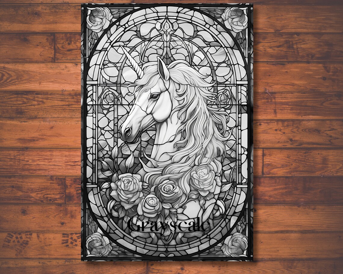 Unicorns Stained Glass Coloring Pages Woman's Coloring Fantasy Coloring ...