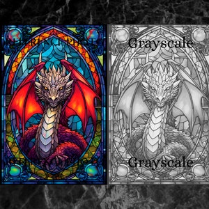 Dragons Stained Glass Coloring Adult Coloring Pages Fantasy Coloring ...