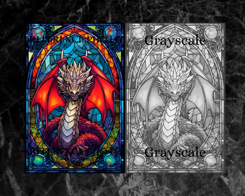 Dragons Stained Glass Coloring Adult Coloring Pages Fantasy - Etsy