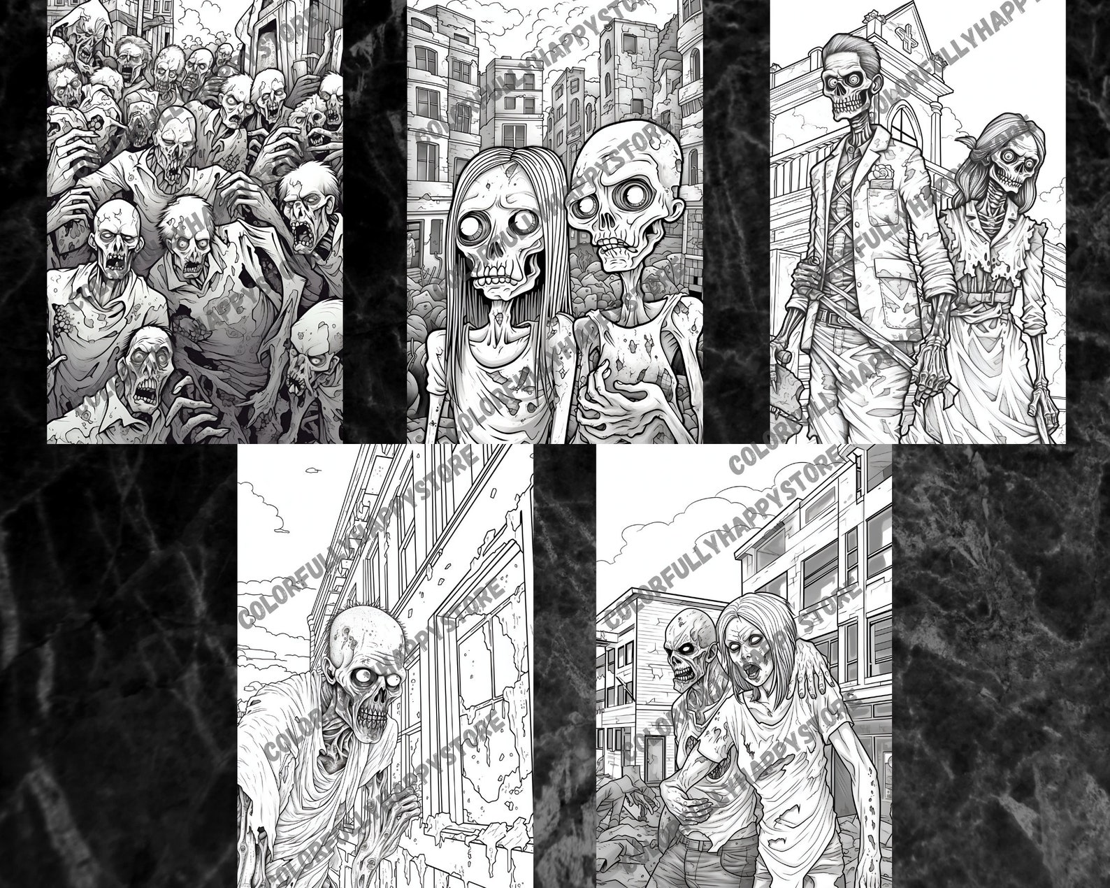 Zombie Apocalypse, Coloring Pages Adult, Coloring Grayscale, Coloring ...