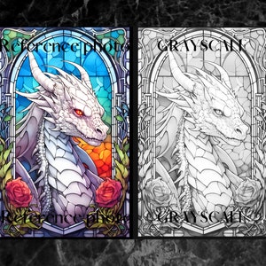 Dragons Stained Glass Coloring Adult Coloring Pages Fantasy Coloring ...