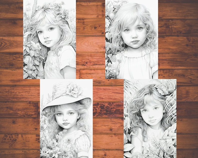 Grayscale Coloring Pages, Little Girl Portraits, Adult Coloring ...