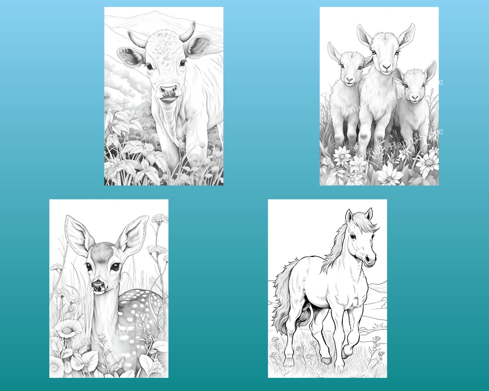 Grayscale Coloring Pages Adult Coloring Book Baby Animals Wildlife ...