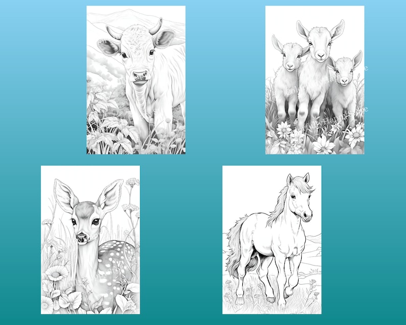 Grayscale Coloring Pages Adult Coloring Book Baby Animals Wildlife ...