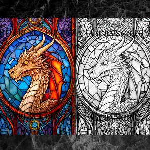 Dragons Stained Glass Coloring Adult Coloring Pages Fantasy Coloring ...