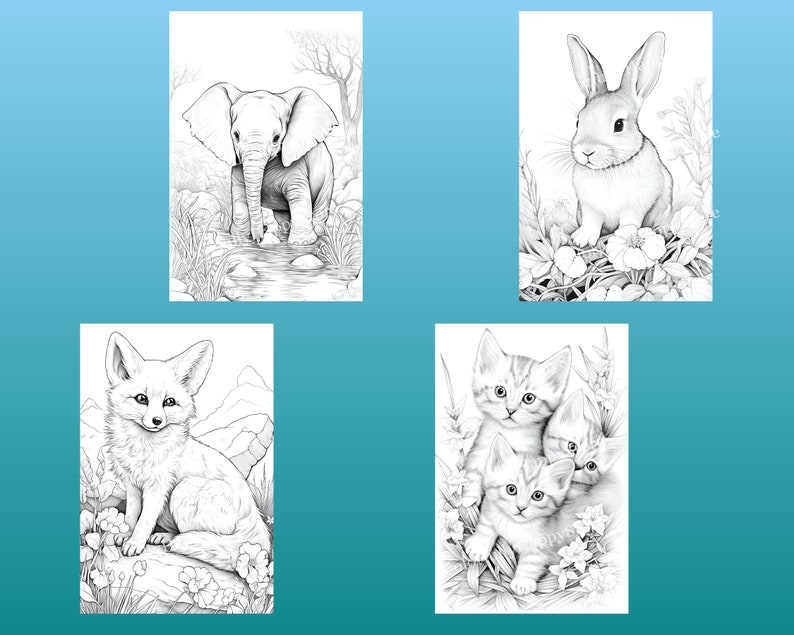 Grayscale Coloring Pages Adult Coloring Book Baby Animals Wildlife ...