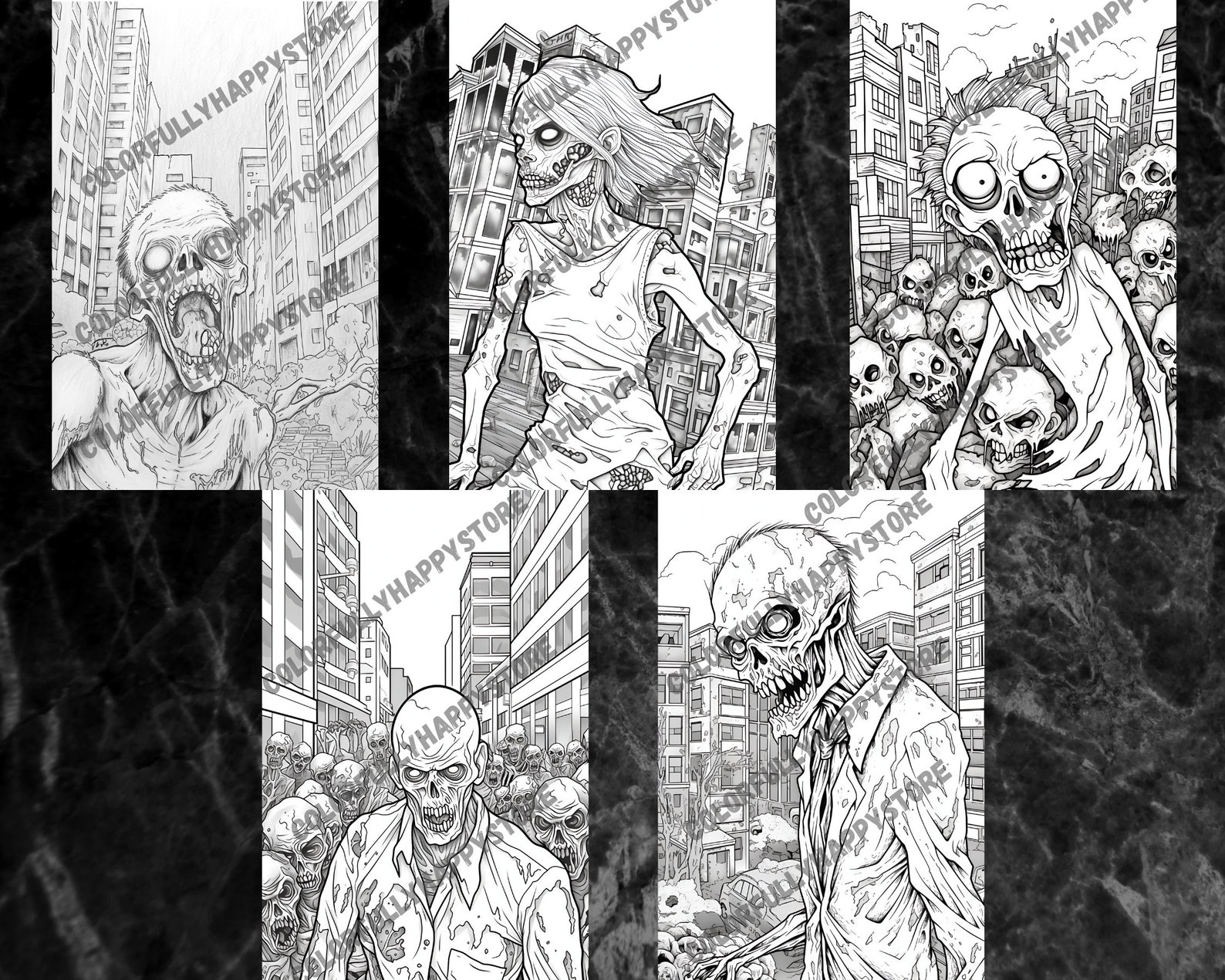 Zombie Apocalypse, Coloring Pages Adult, Coloring Grayscale, Coloring ...