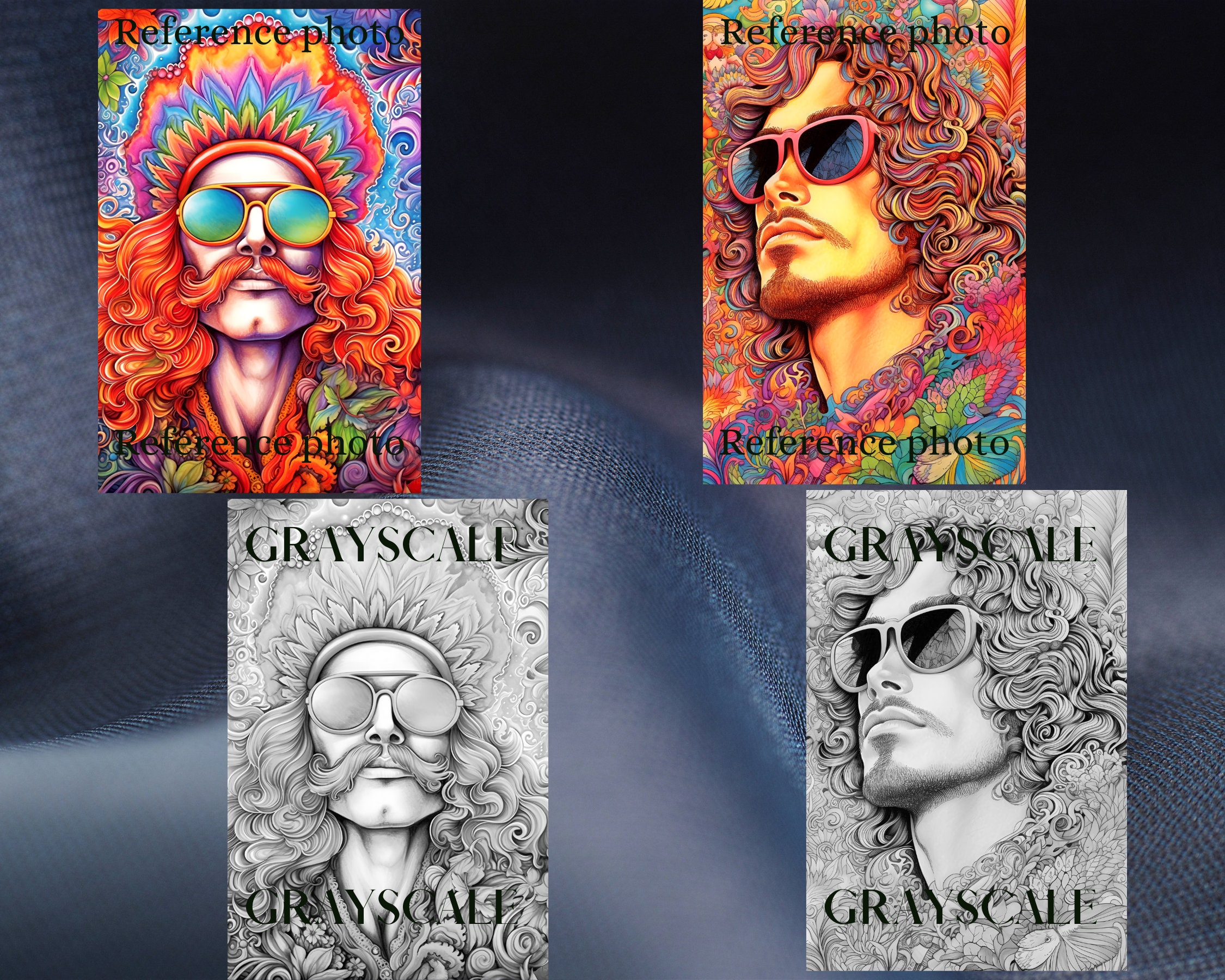 Sychedelic, Hippies Coloring Pages, Grayscale Coloring Book,adult ...