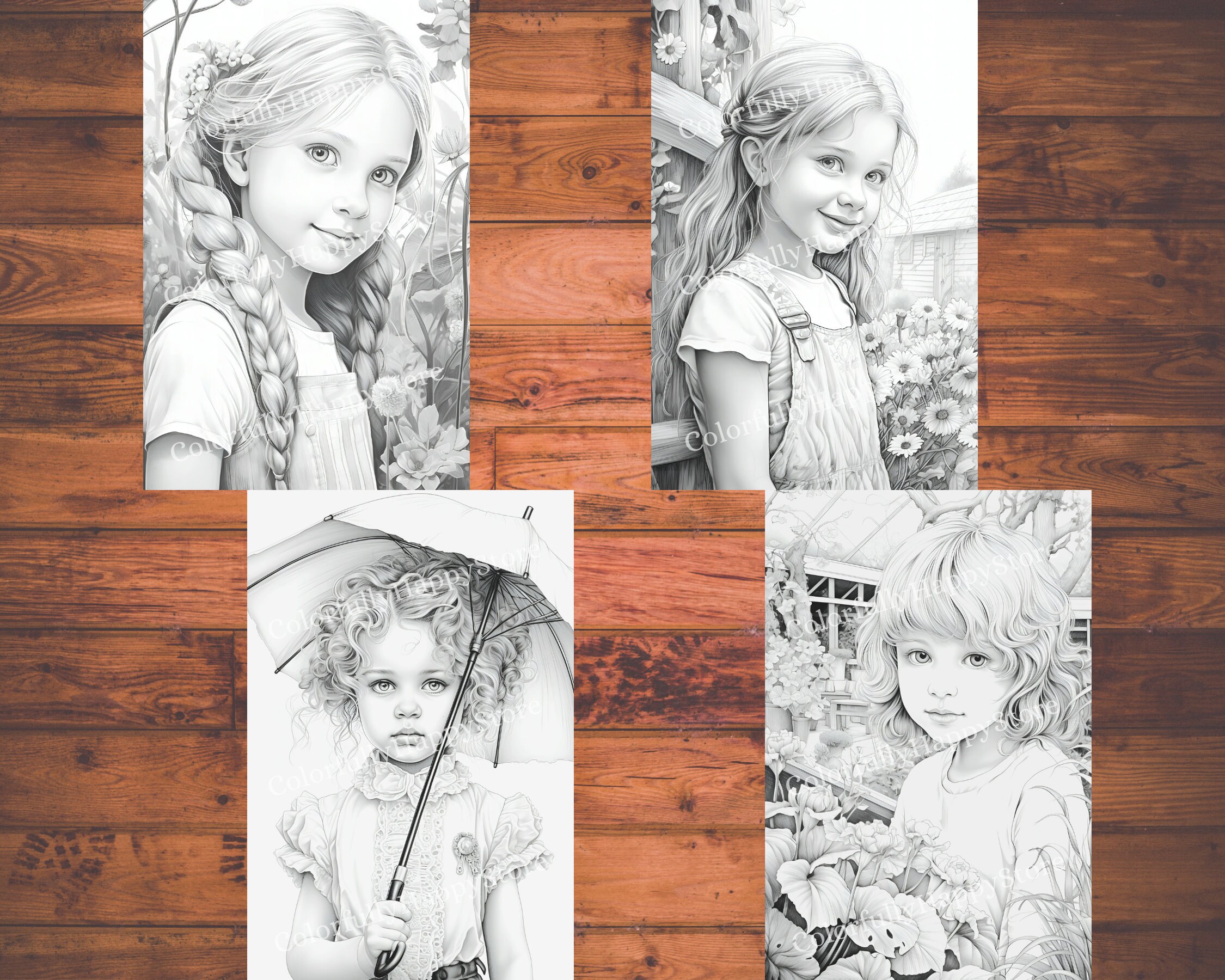Grayscale Coloring Pages, Little Girl Portraits, Adult Coloring ...