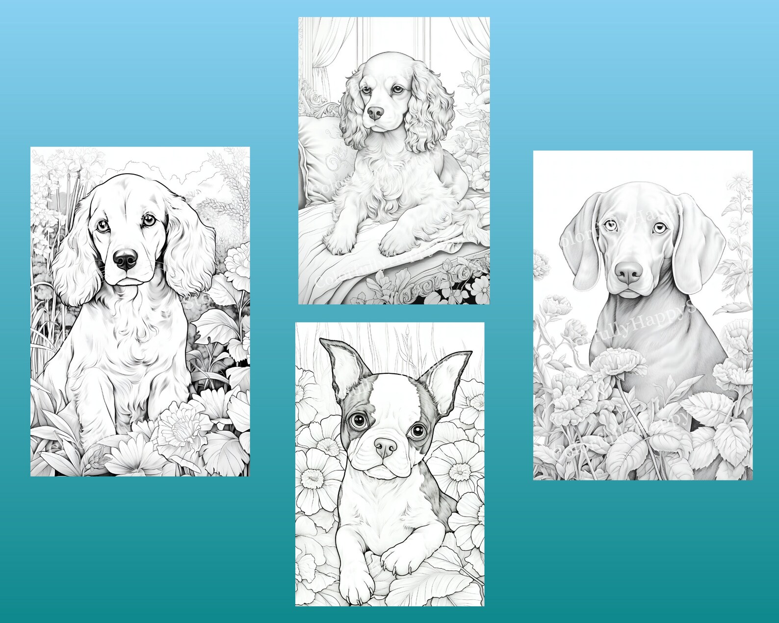 Puppies Coloring Pages: Realistic Dogs, Grayscale Art (PDF Download) - Etsy