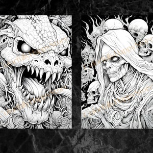 Adult Grayscale Coloring Pages, Creapy Freaky Instant Printable Pdf ...
