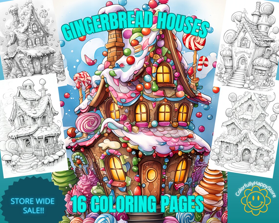 Coloring Pages for Adults Gingerbread Houses Coloring Grayscale Fairy ...