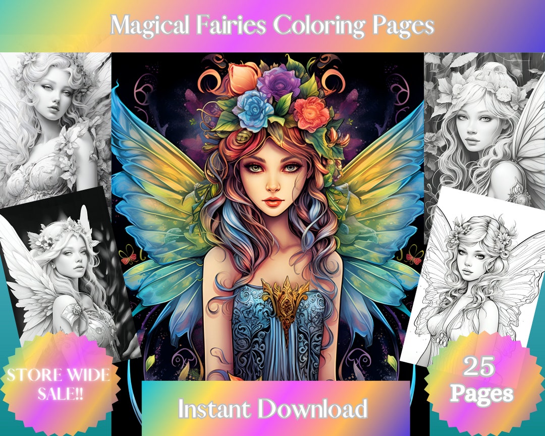 Magical Fairies Coloring Book: Grayscale Fantasy Art, Adult ...